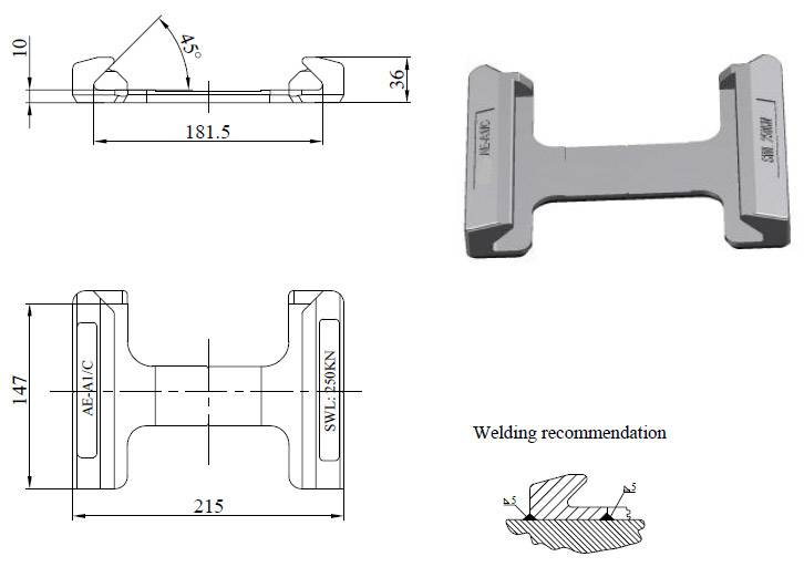 DOVETAIL PLATE 45° AE-A1 Lashing Equipments - KATRADIS Marine Products