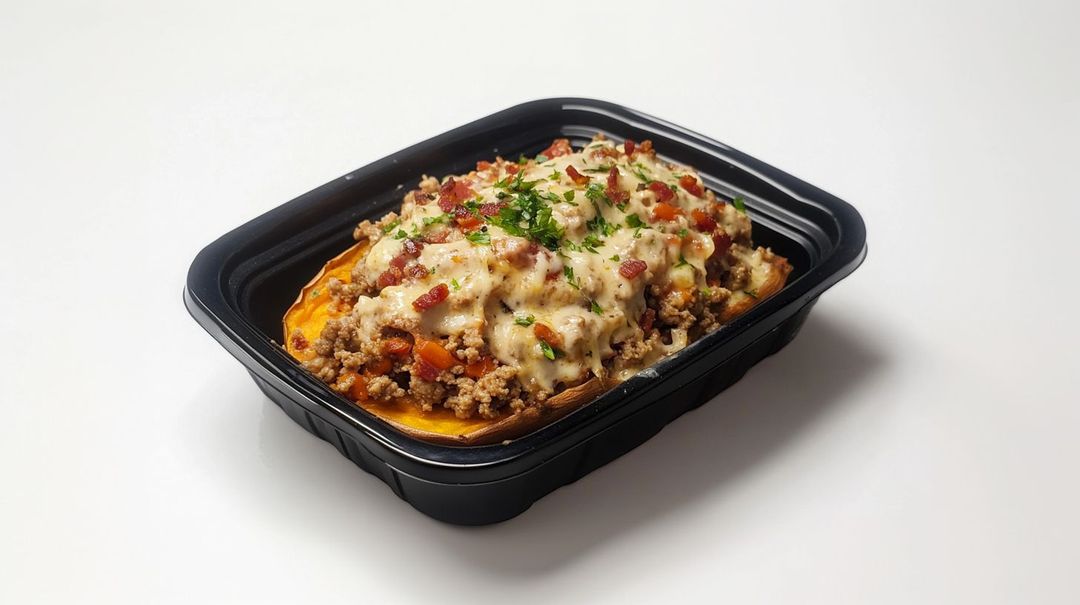 Batatas rellena con molida de res en salsa de queso y pico de gallo ...