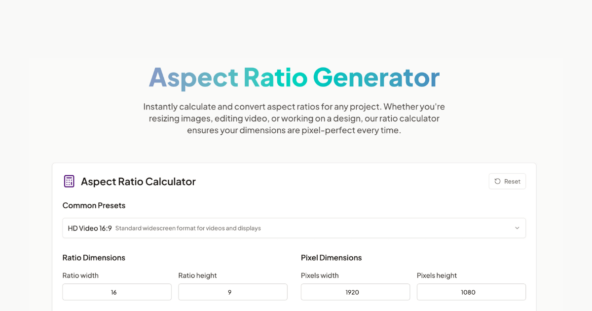 Free Aspect Ratio Generator