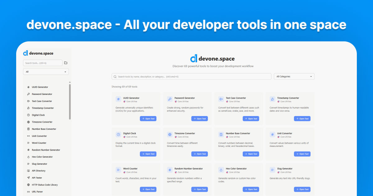devone.space – 80+ developer tools in one place